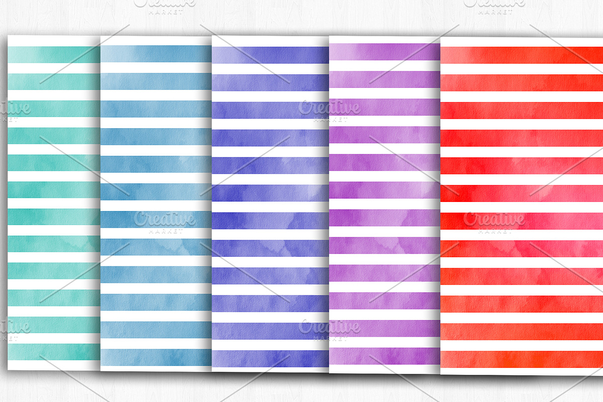 Watercolor Digital Paper Stripes, a Texture Graphic by BonaDesigns
