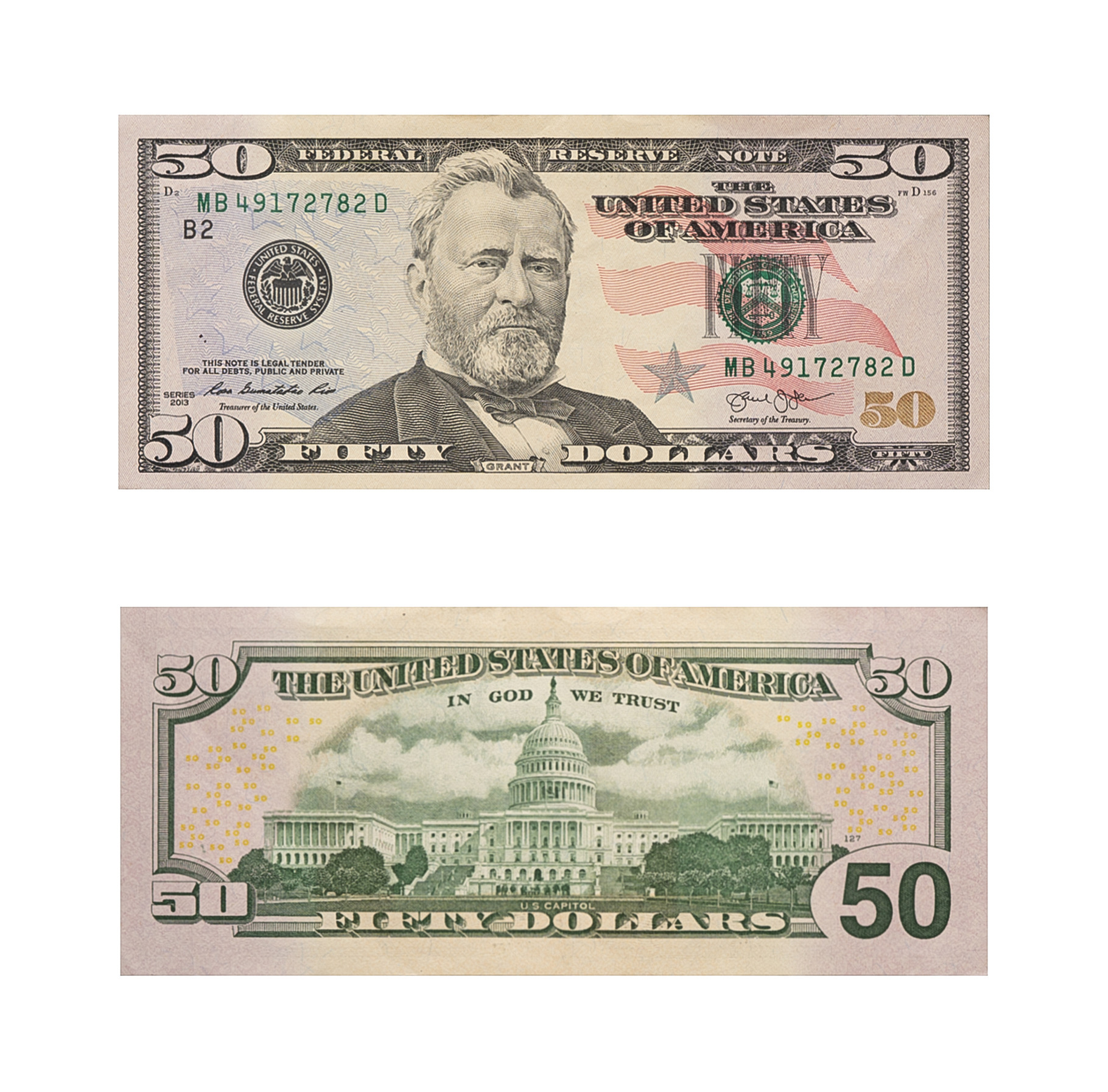 50, fifty dollar of The United States of America banknote. US cu, a ...