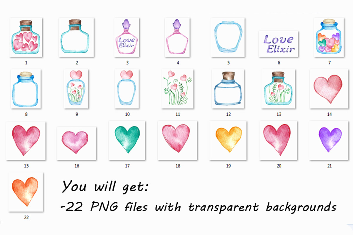 Watercolor Love Bottles Clipart, an Illustration by PassionPNGcreation