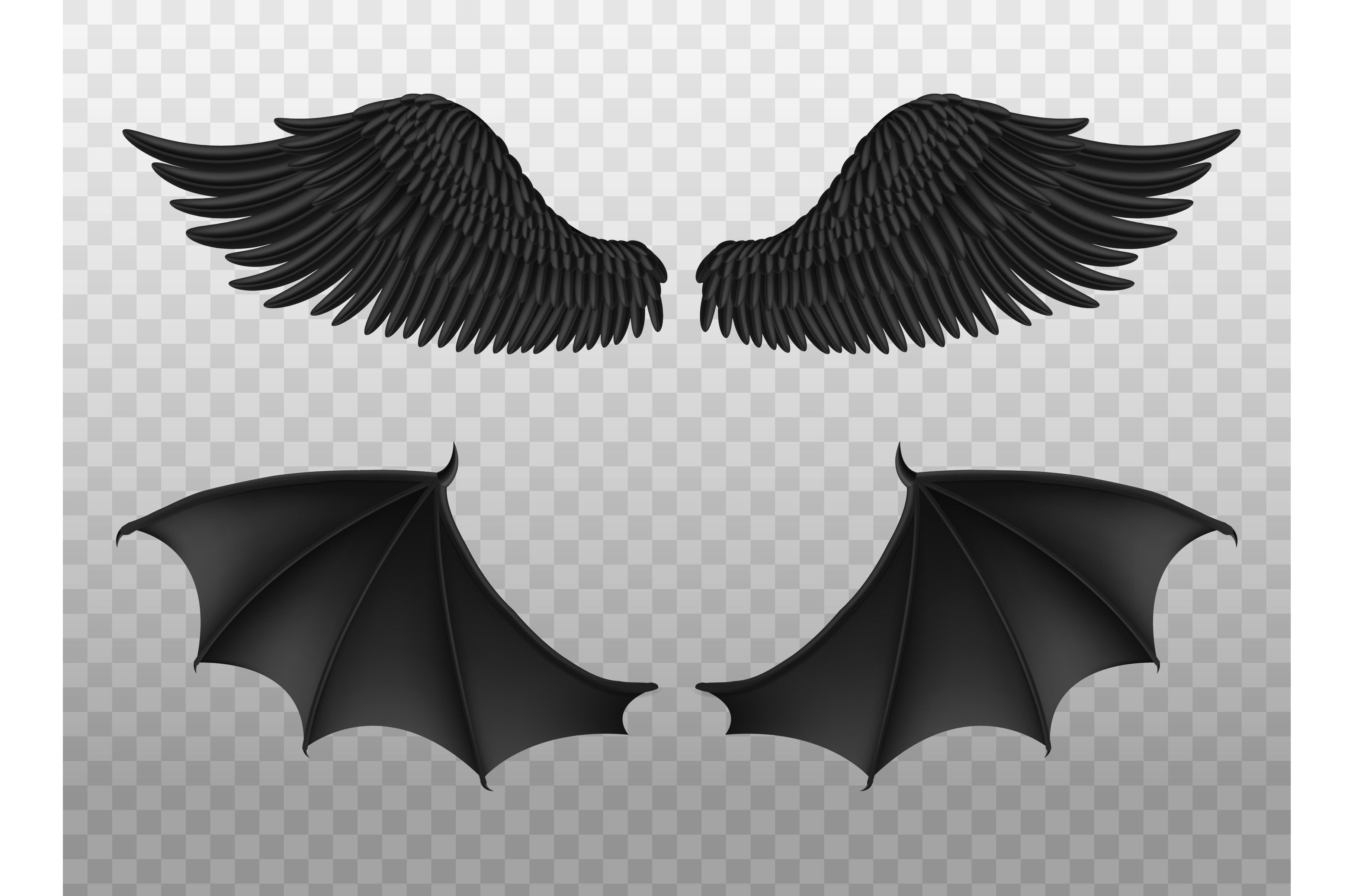 Realistic black wings. Pair of dark, an Animal Illustration by YummyBuum