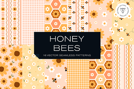 Cute Bees Seamless Pattern Set | Creative Market