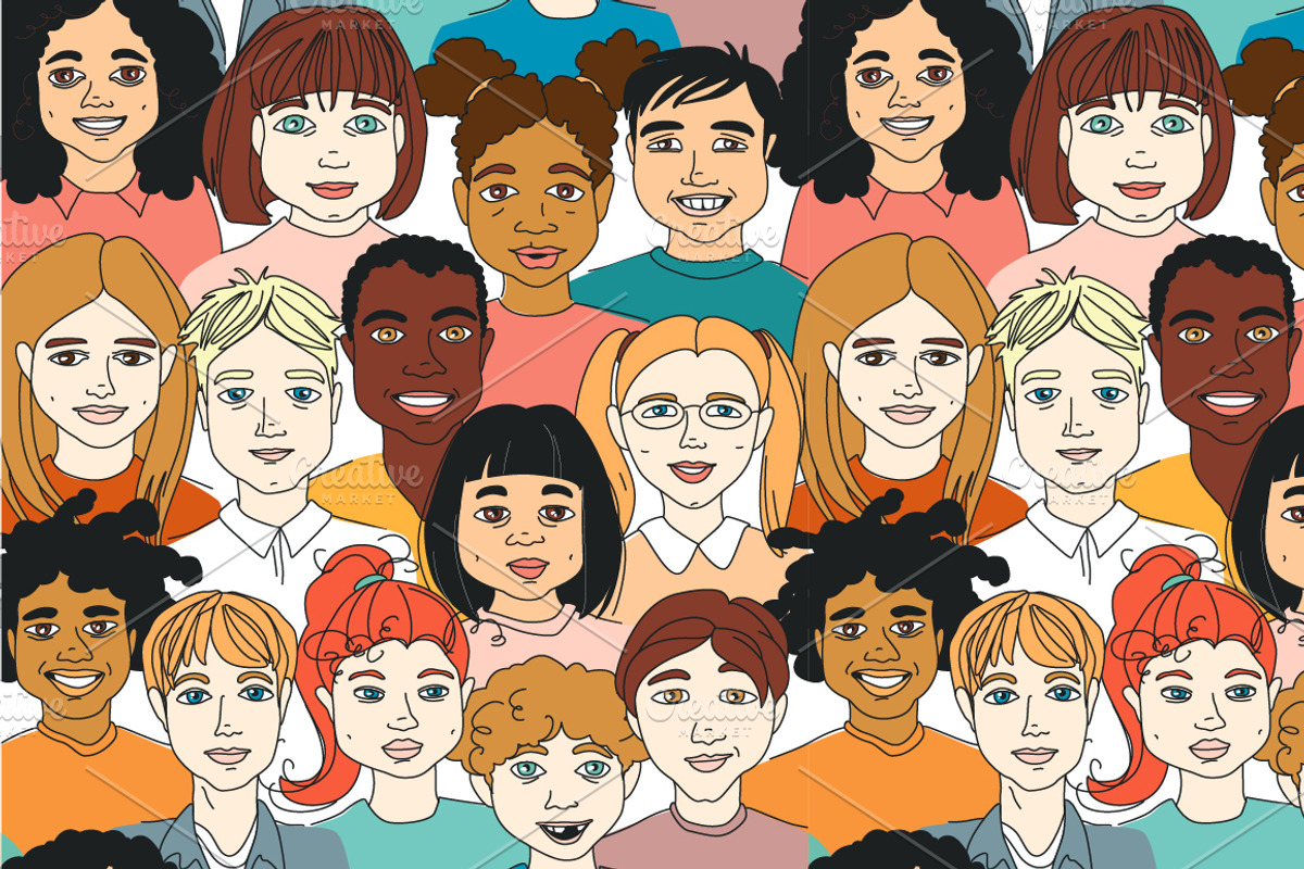 Children's diverse faces pattern, an Education Illustration by VasilkovS