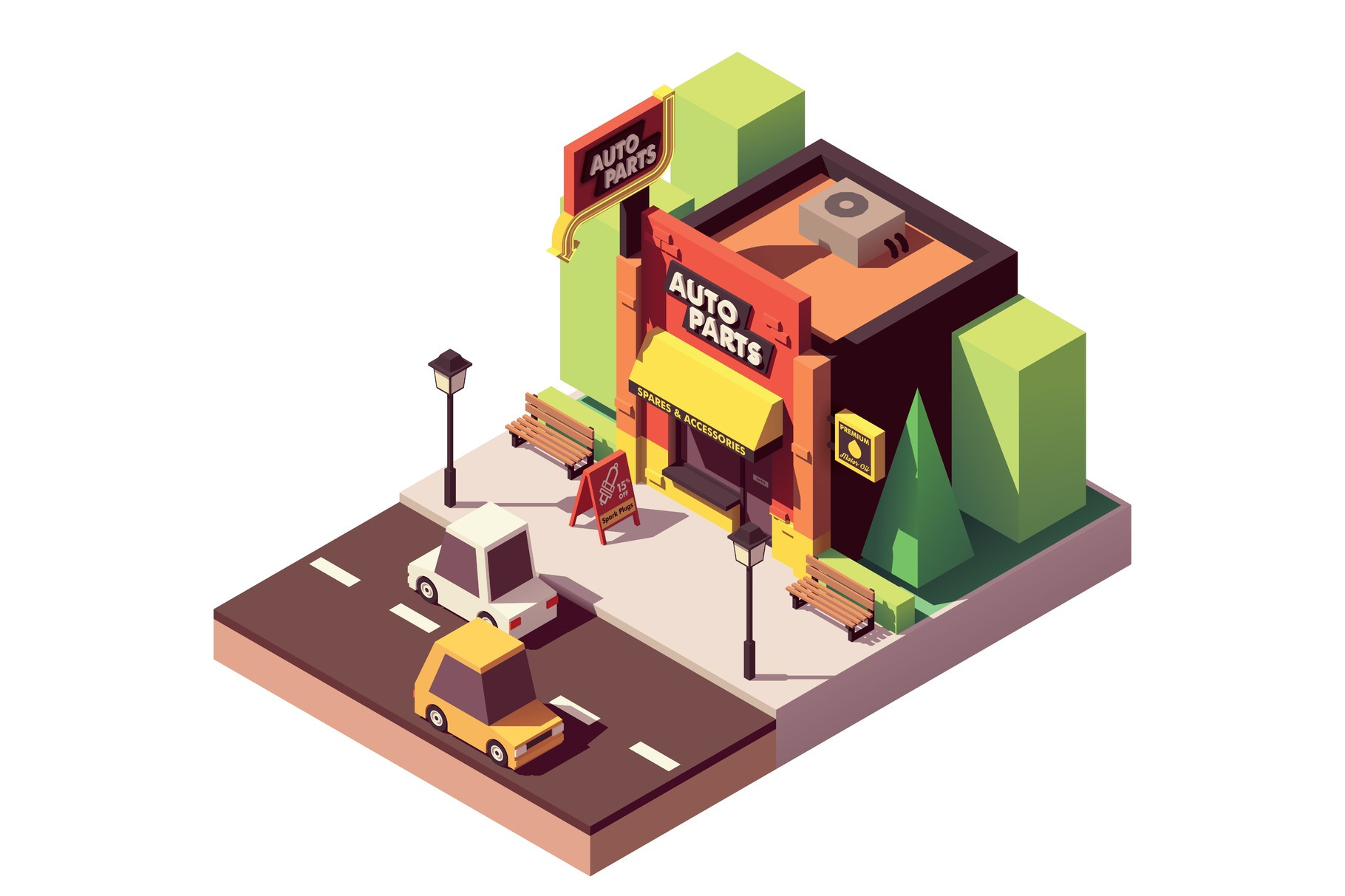 Vector isometric auto parts shop | Work Illustrations ~ Creative Market