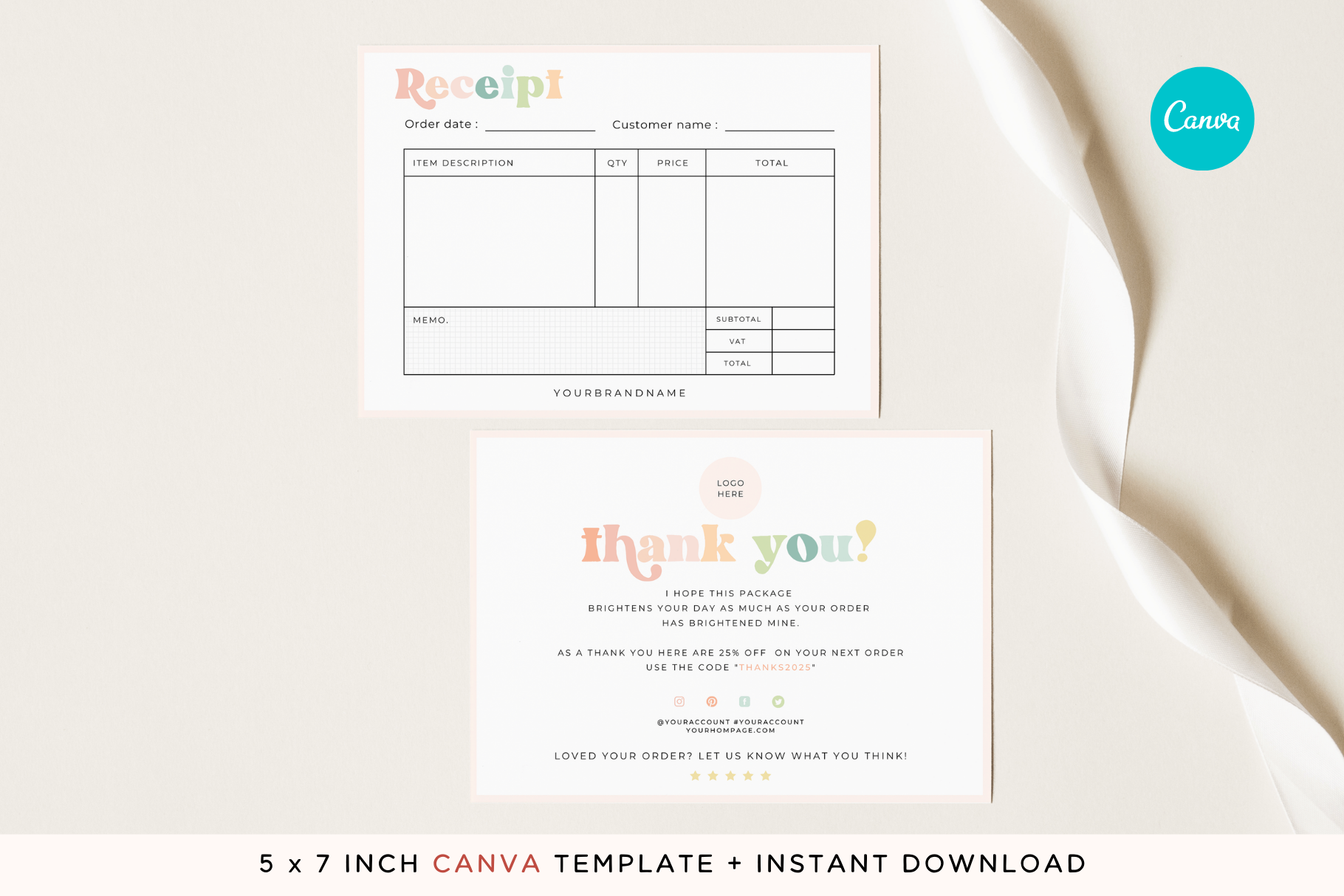 Pastel Receipt Card Canva Template