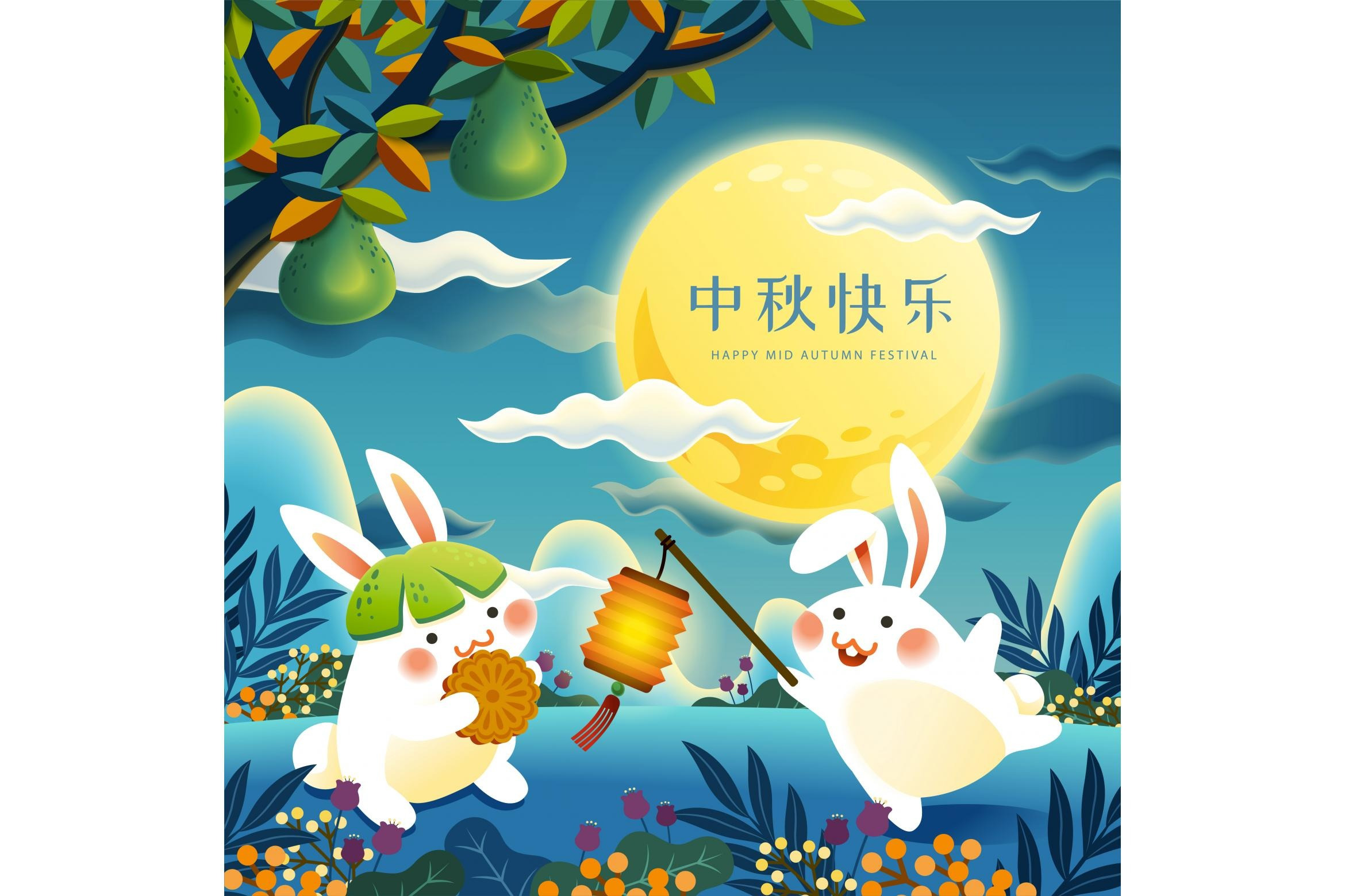 Happy mid autumn festival rabbits, an Animal Illustration by TotallypicRF