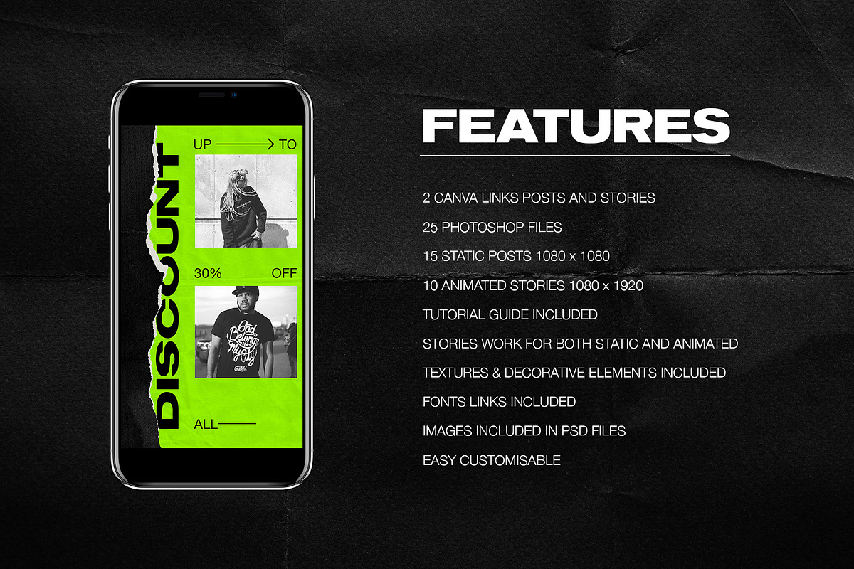 Neon Instagram PSD + Canva, a Social Media Template by Marie T