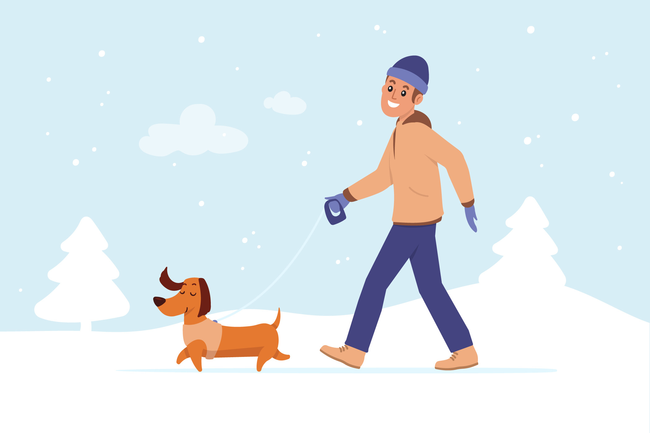 Winter dog walk in snow, an Animal Illustration by Vector Kitchen by Zoljo
