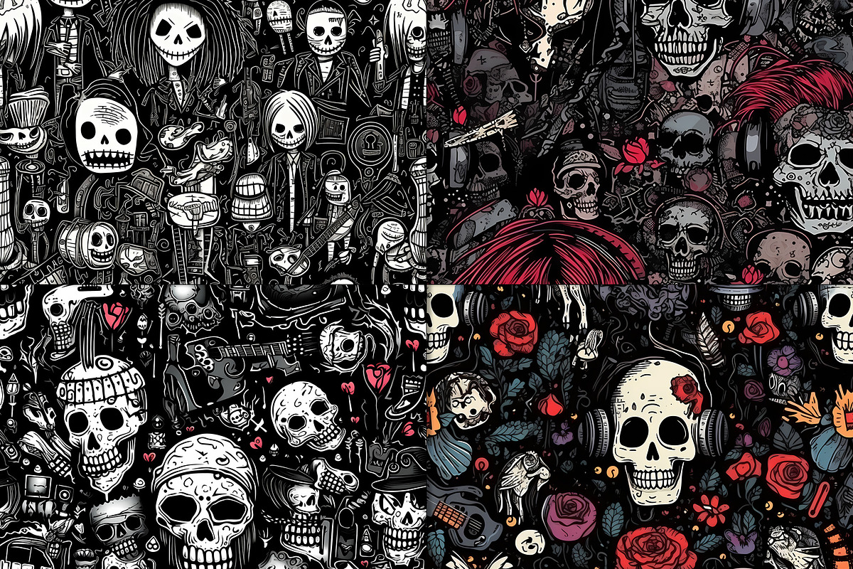 20 Seamless Emo Doodles Patterns, a Pattern Graphic by Nordic Design