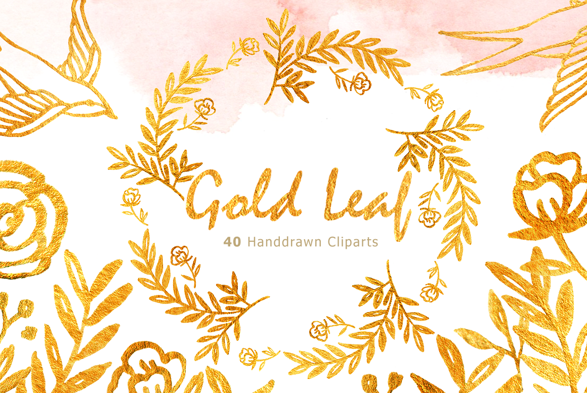Gold Leaf Watercolor clipart, an Illustration by everysunsun