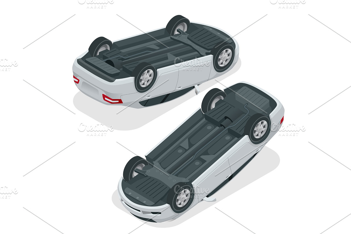 Car flipped. Car turned over after accident. Vehicle flipped onto roof ...