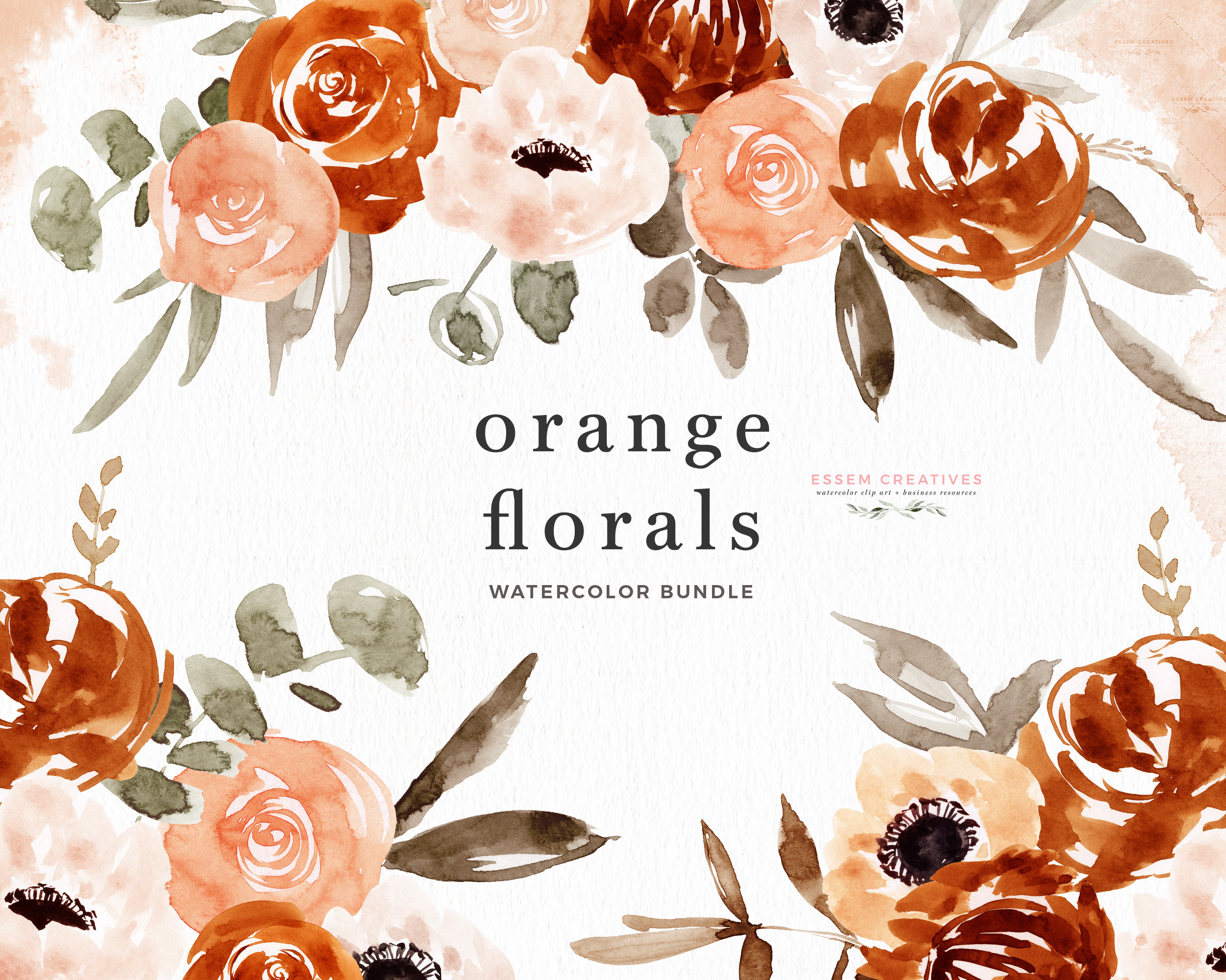 Watercolor Orange Flowers Clipart, an Illustration by Essem Creatives