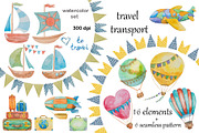 Watercolor travel transport set, an Object Illustration by KaSunnyArt