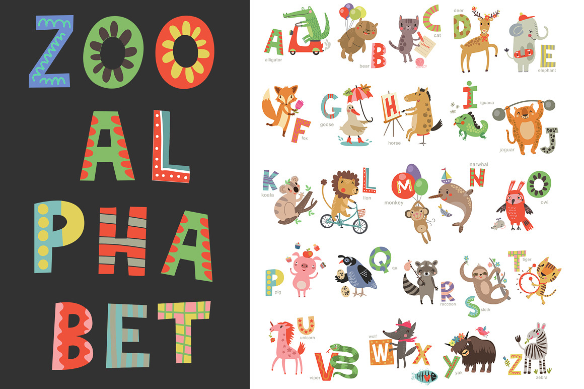 Zoo alphabet for children, an Animal Illustration by Anna Guz's Store
