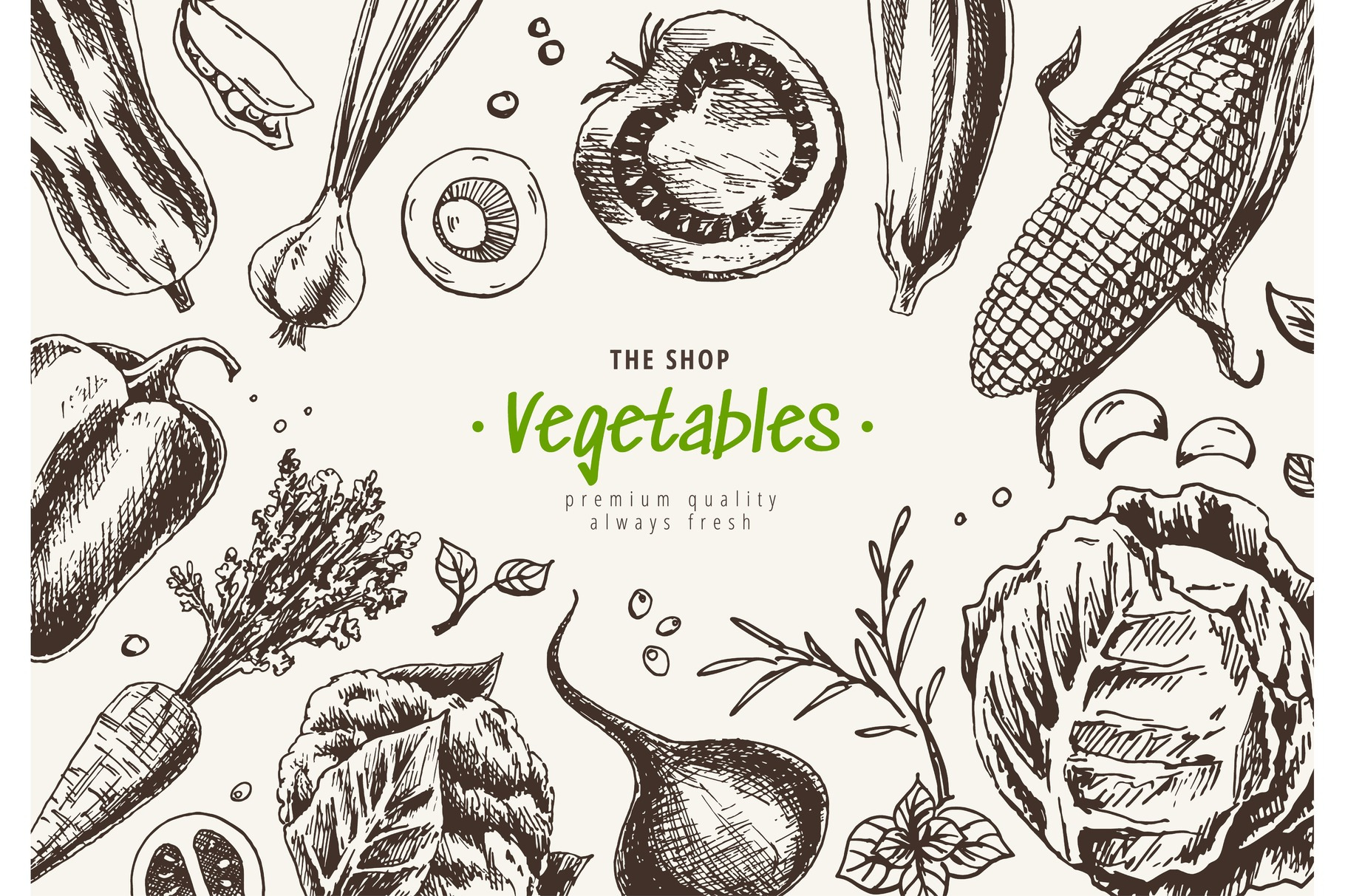 Vegetables top view frame. Farmers | Food Illustrations ~ Creative Market