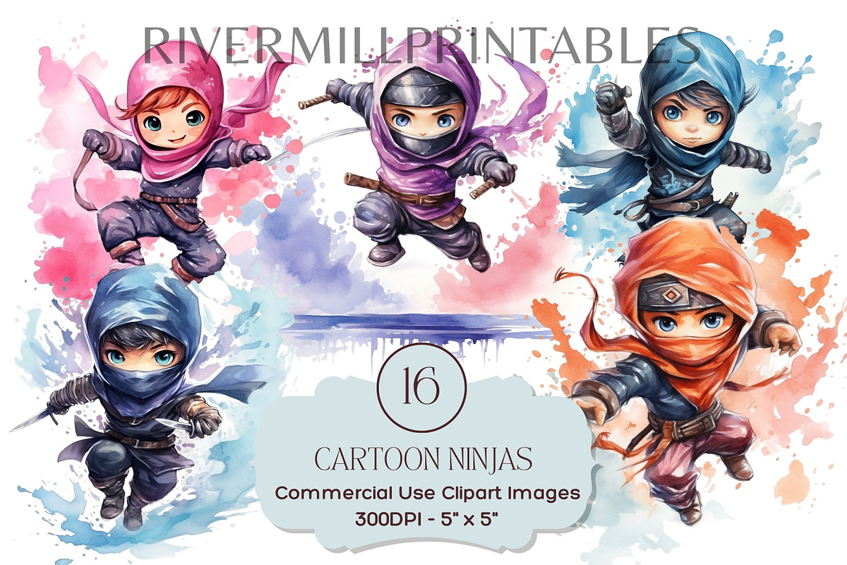 Cute Cartoon Ninja Clipart Pack, a Person Illustration by Rivermill ...