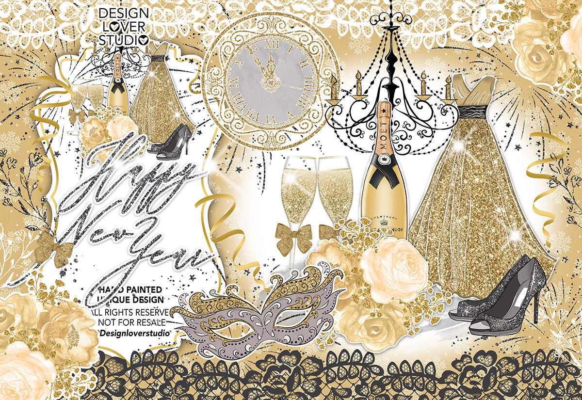 Happy New Year Gold design, an Illustration by designloverstudio