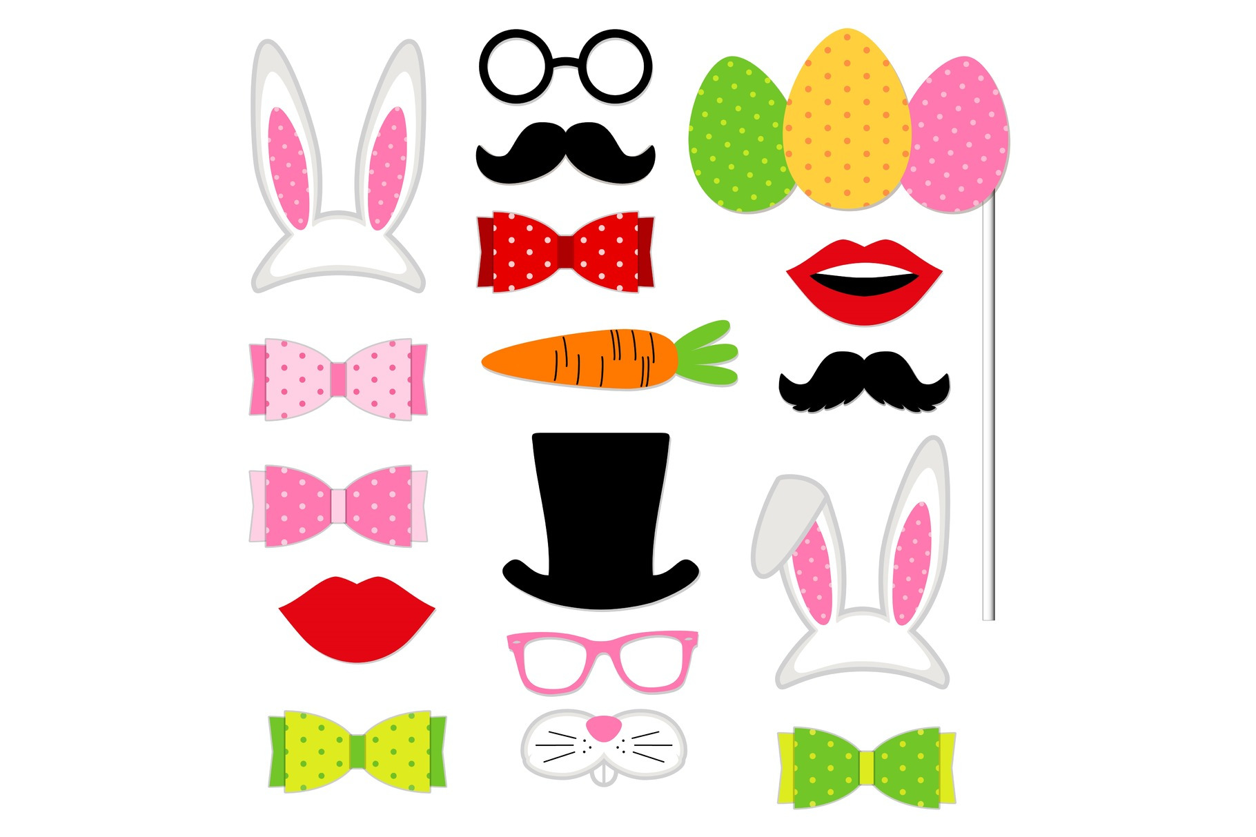 Cute Easter photo booth props as set of party graphic elements of ...