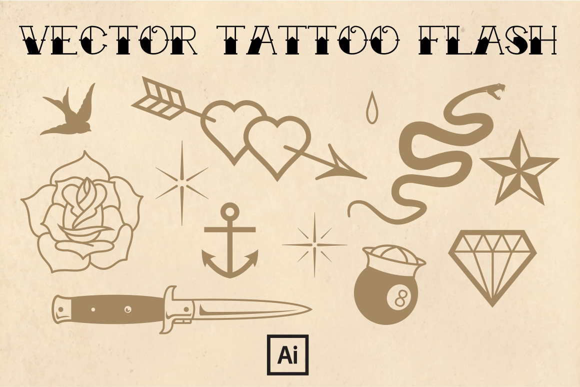 Vintage Tattoo Flash Set (vector), a Graphic by Loudoun Design Co.