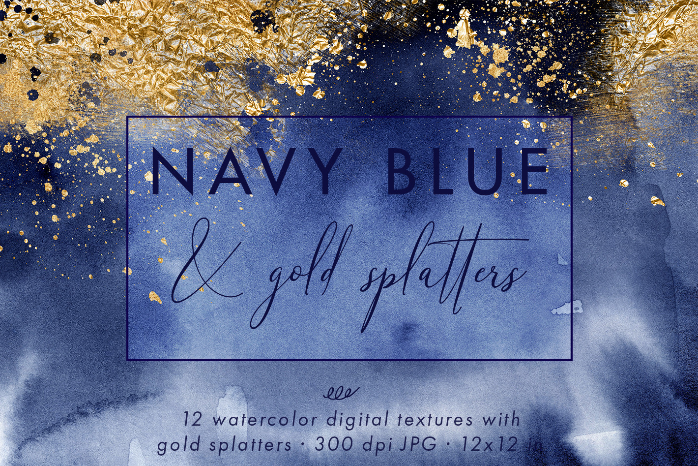 Navy watercolor textures with gold, a Texture Graphic by PixelJungle ...