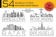 54 Different World Cities Skyline, an Outline Icon by Kursat Unsal