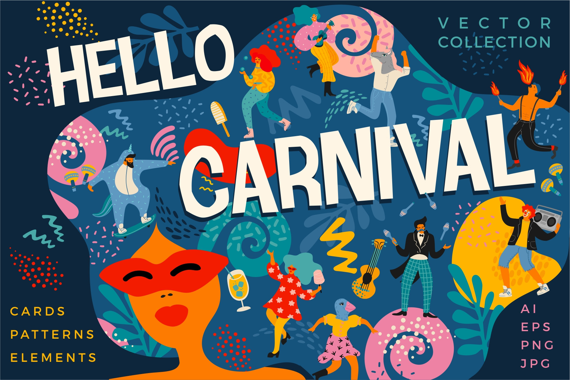 Hello Carnival! Vector collection, an Animal Illustration by Nadia Grapes