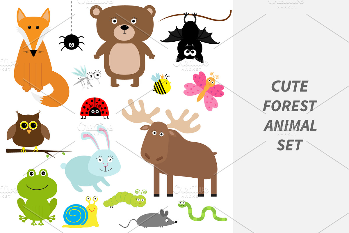 Cute forest animal set, an Animal Illustration by Worldofvector