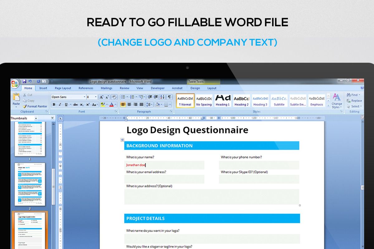 Logo design questionnaire, a Stationery Template by GraphicsEgg