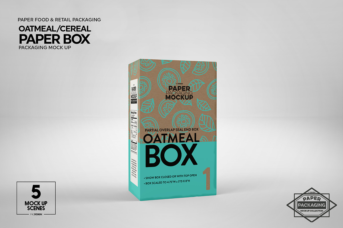 Paper Oatmeal Box Packaging Mockup, a Cups & Container Mockup by INCDesign