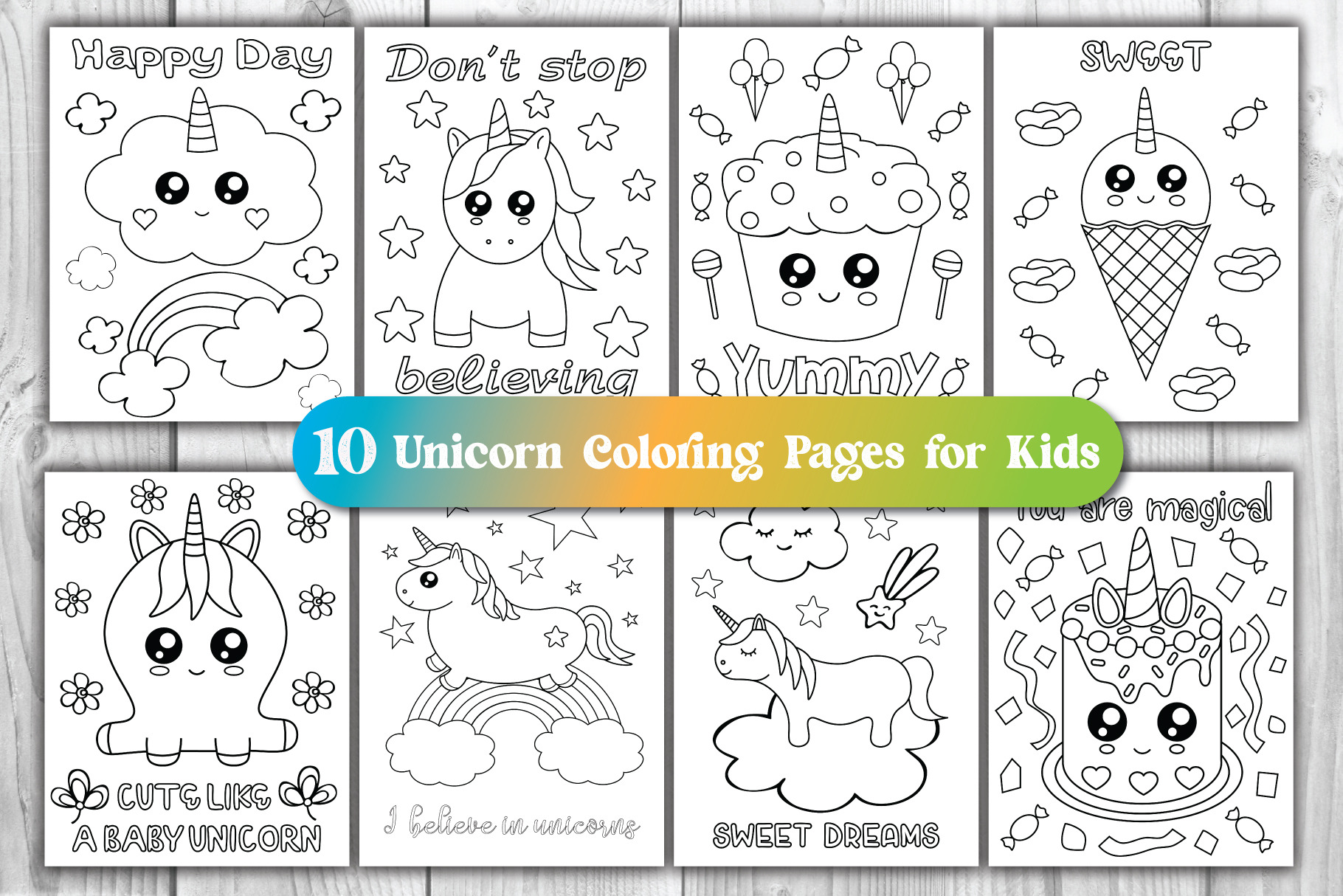 Kids Unicorn Coloring Pages, an Illustration by Design House