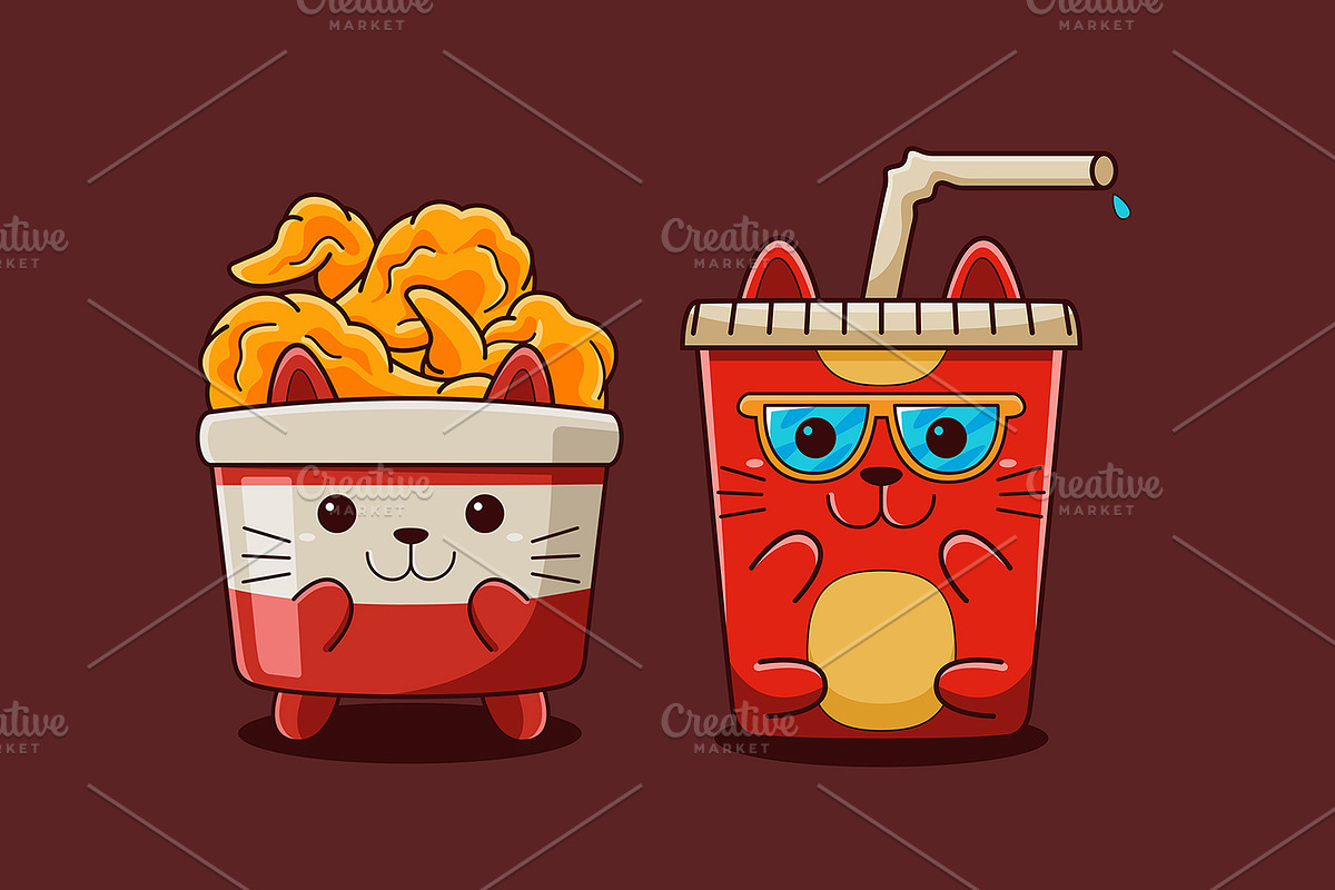 Cats Fast Food Vector Graphic Set, an Object Graphic by MEDZ | Creative ...