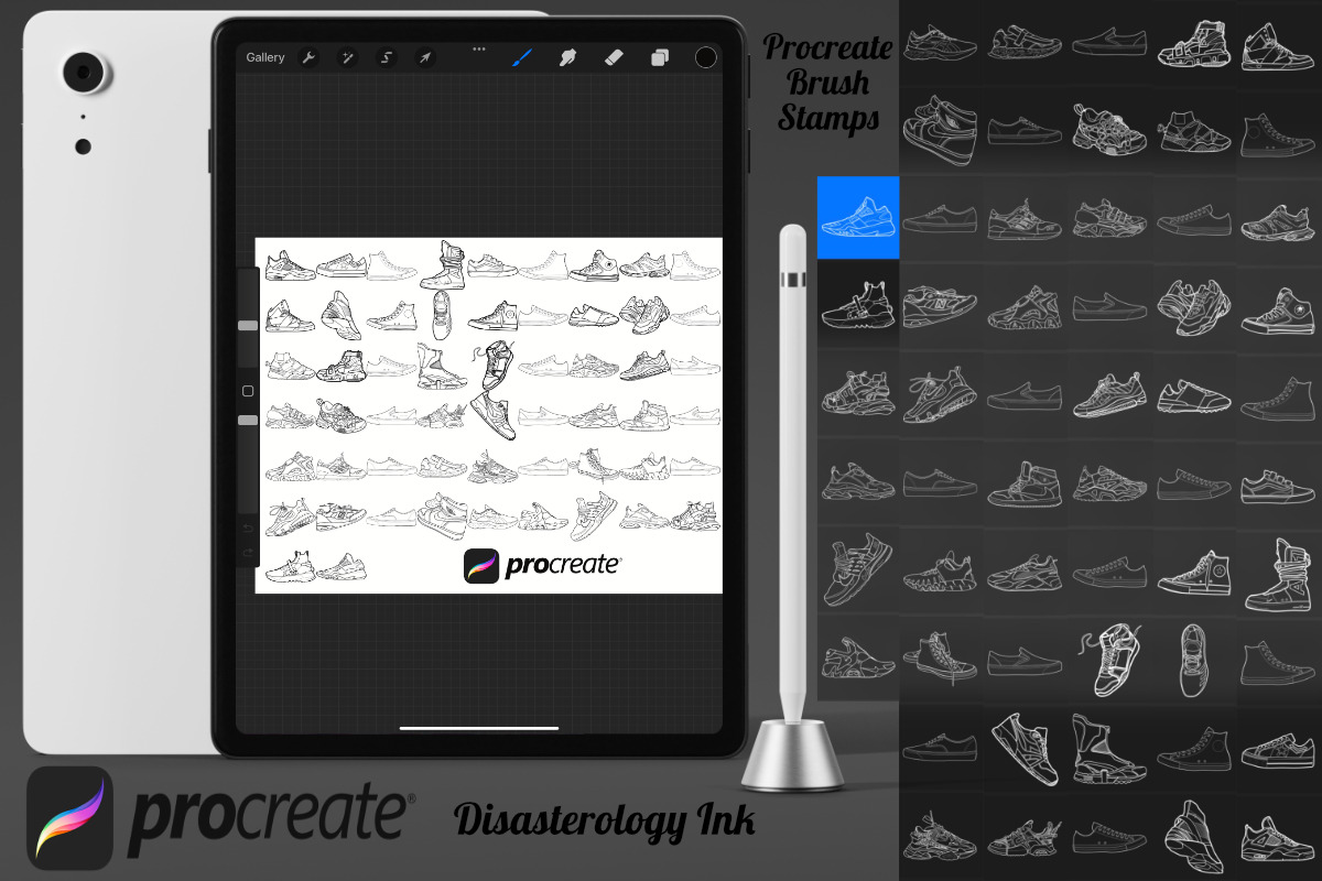 Sneaker Trainer Shoe Set 1 Procreate, a Brush Add-On by Disasterology ...