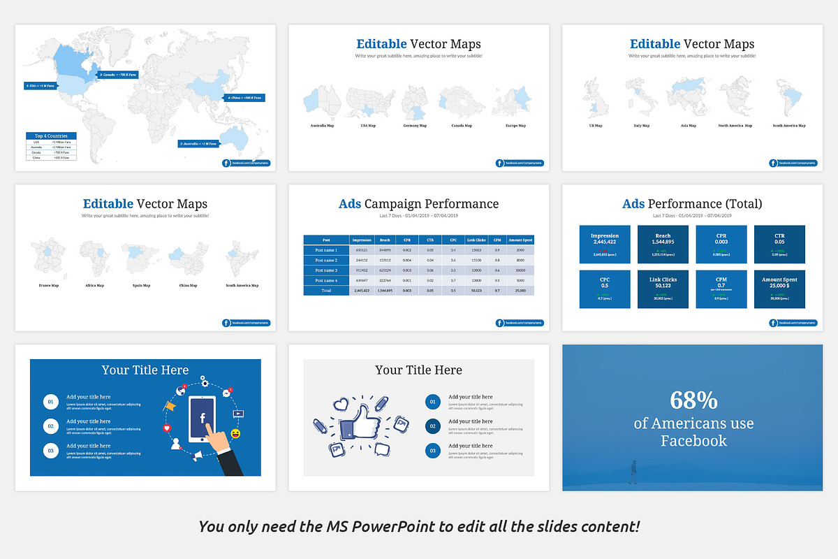 Facebook Report PowerPoint Template, a Presentation Template by SlideBunny
