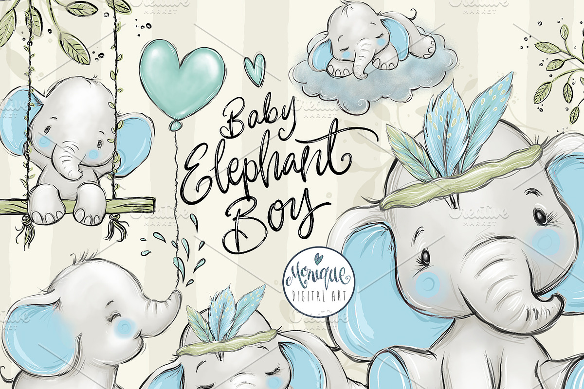 Elephant, baby elephant clipart, boy, an Illustration by Monique ...