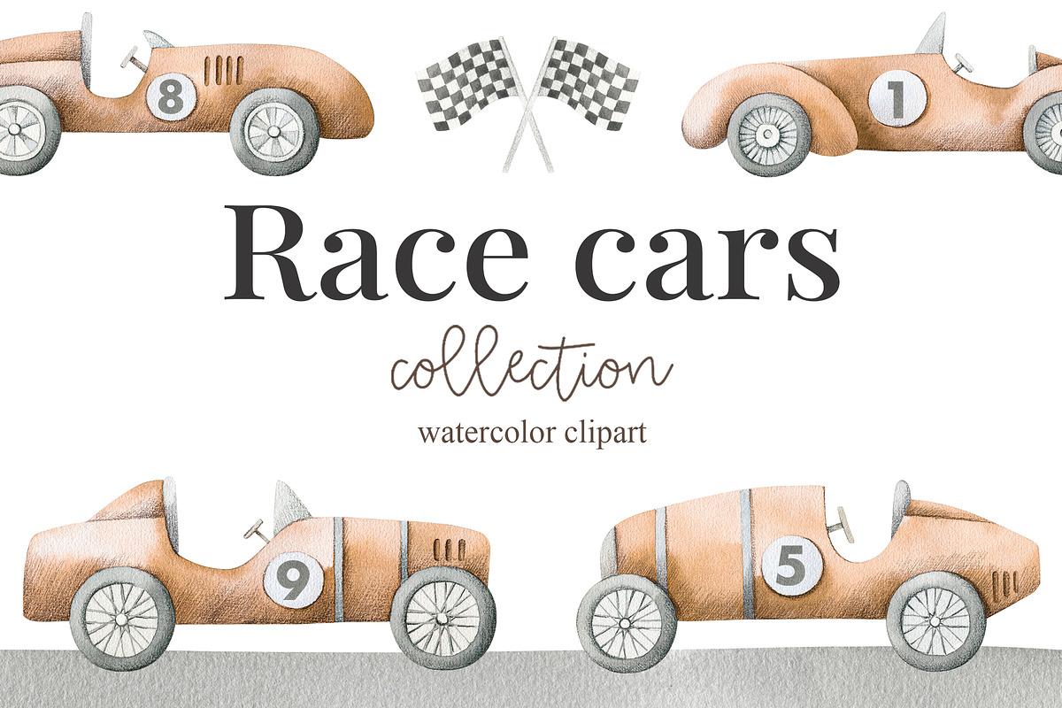 Race cars watercolor set, a Transportation Illustration by Alesya Pytskaya