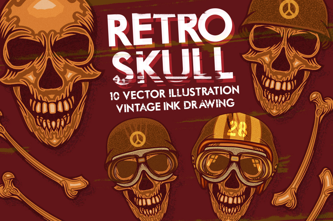 10 RETRO SKULL VECTOR PACK, an Object Graphic by RMPL.std