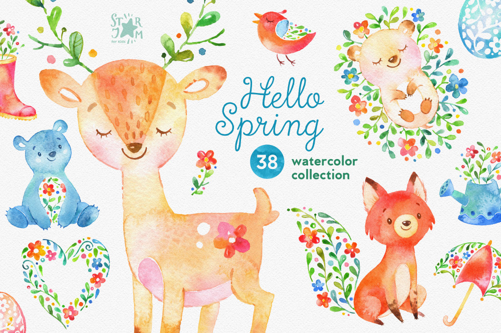 Hello Spring. Watercolor collection, an Object Graphic by StarJam