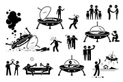 Alien UFO Human Friends Stick Figure | Icons ~ Creative Market