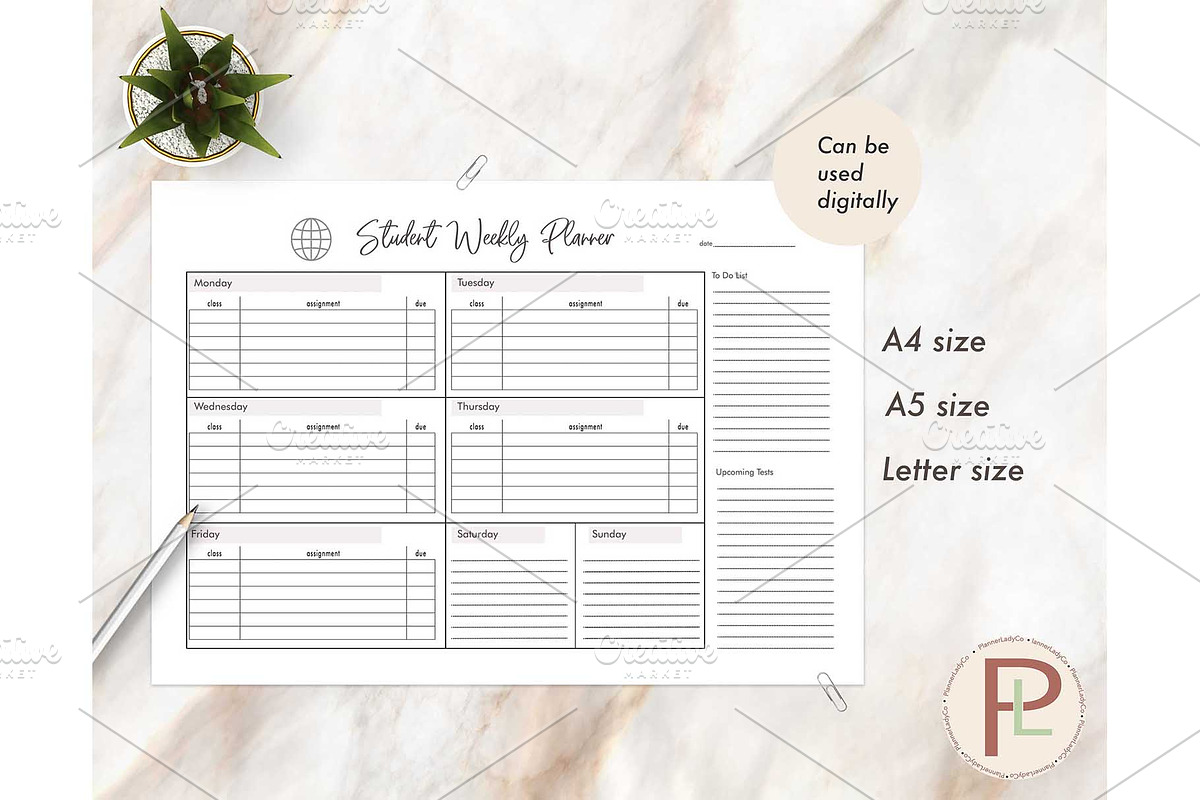 Student Weekly Planner, a Stationery Template by HelArtShop