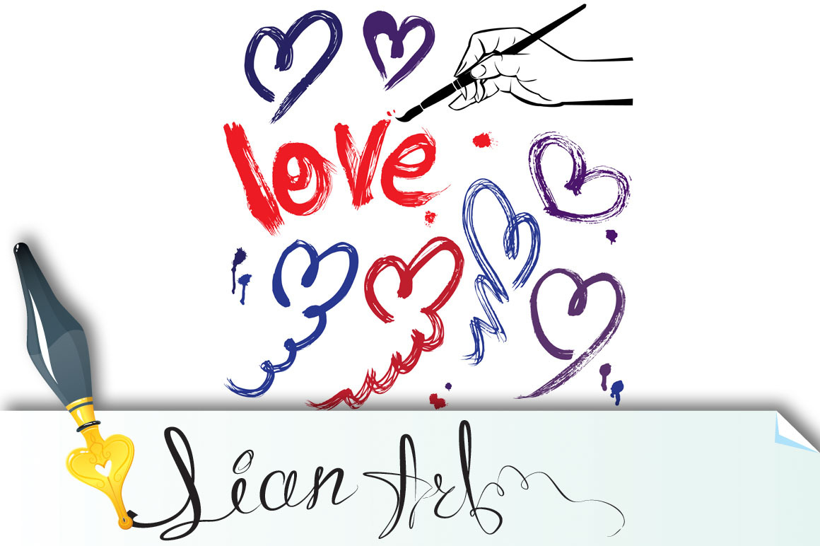 Set of brush strokes and hearts, a Decorative Illustration by Lian-art