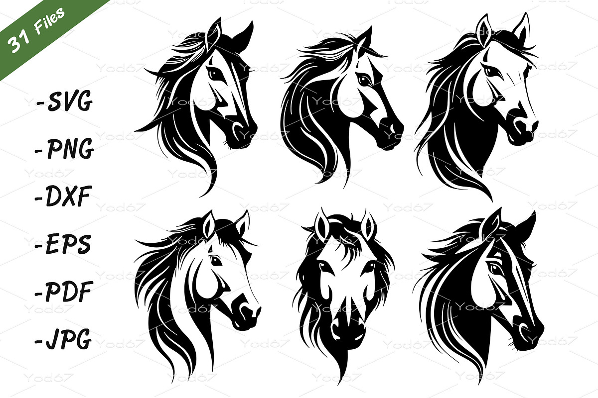 Vector group of horse head design., an Animal Illustration by yod67