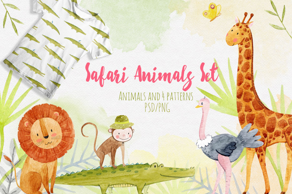 Watercolor Safari Animal Set, an Animal Illustration by Lembrik's Artworks