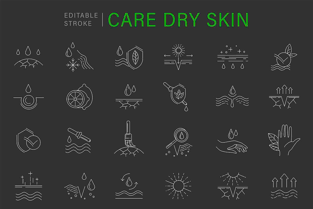 Care dry skin icons collection, an Outline Icon by Merfin