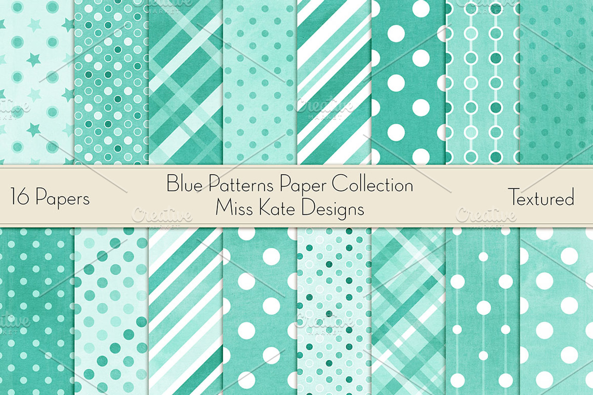 Blue Patterns Digital Paper Pack, a Graphic by Miss Kate