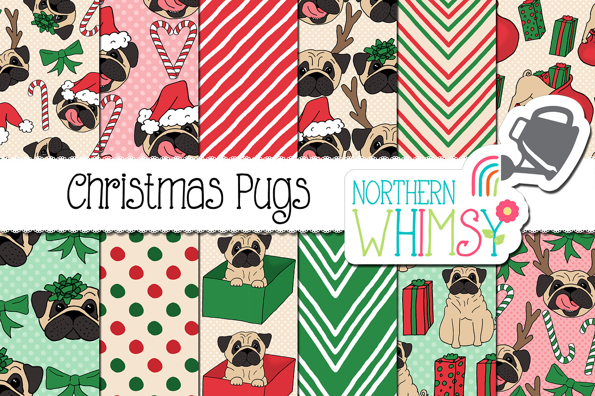 Christmas Pug Dog Patterns, a Pattern Graphic by Northern Whimsy Design
