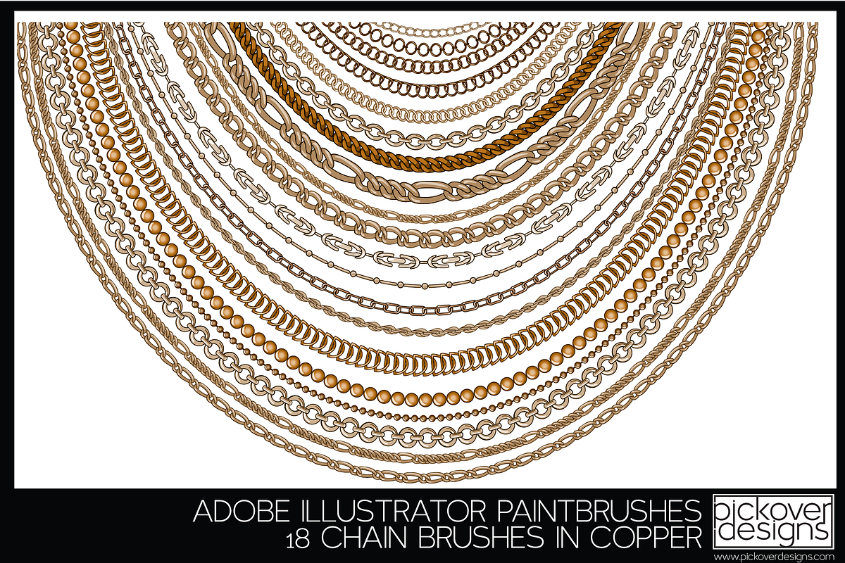 18 Vector Chain Brushes Illustrator, a Brush Add-On by Pickover Designs ...