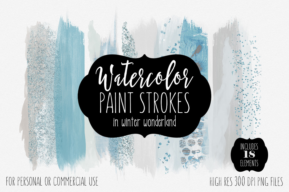 Winter Blue Watercolor Brush Strokes, an Object Graphic by ClipartBrat ...
