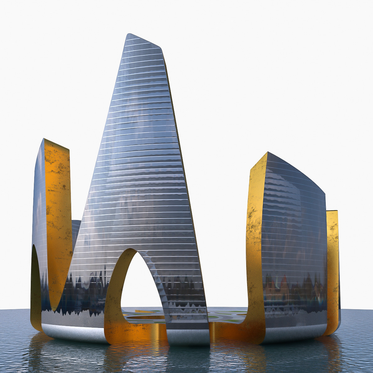 Skyscraper Gold Glass, an Architecture 3D Model by monogroup