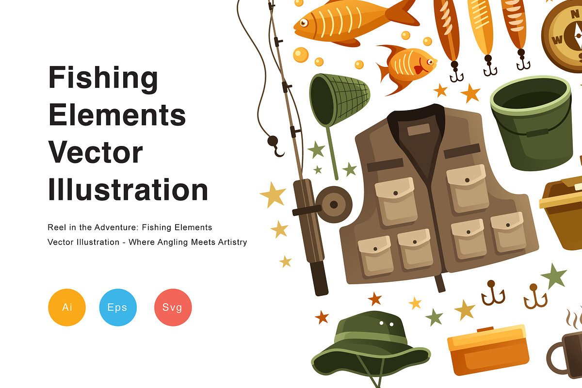 Fishing Elements Vector Illustration | Creative Market