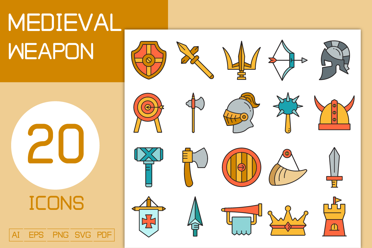 Medieval Weapon Icons Set, an Icon by Designfour | Creative Market