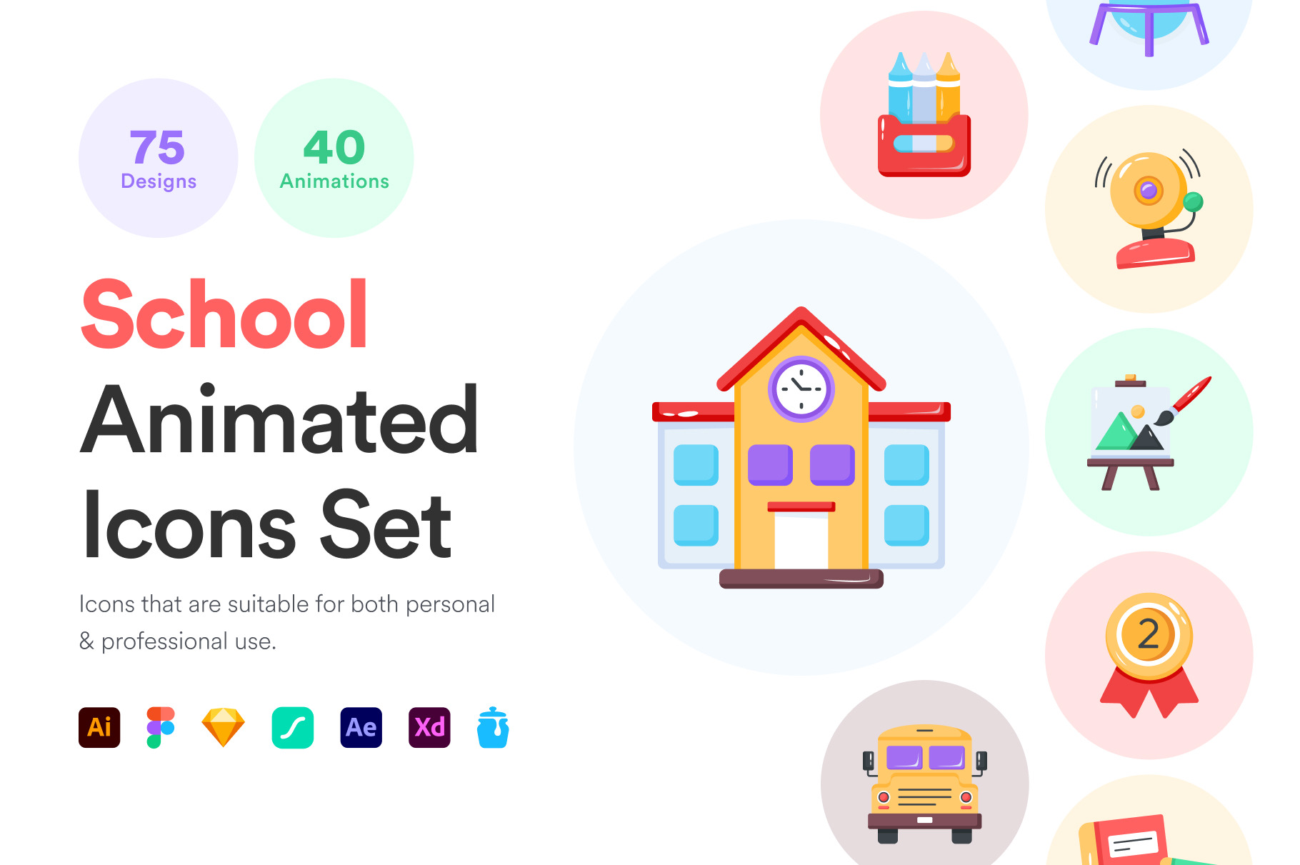 Animated School Icon Set